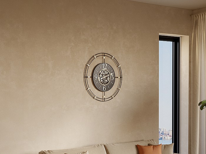 Industriële wandklok met raderwerk - Metaal - D70 cm - Zwart en ...