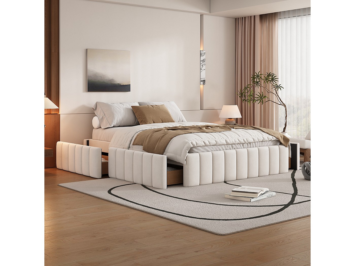 Letto imbottito 140 x 200 cm con 4 cassetti - senza testiera - velluto ...