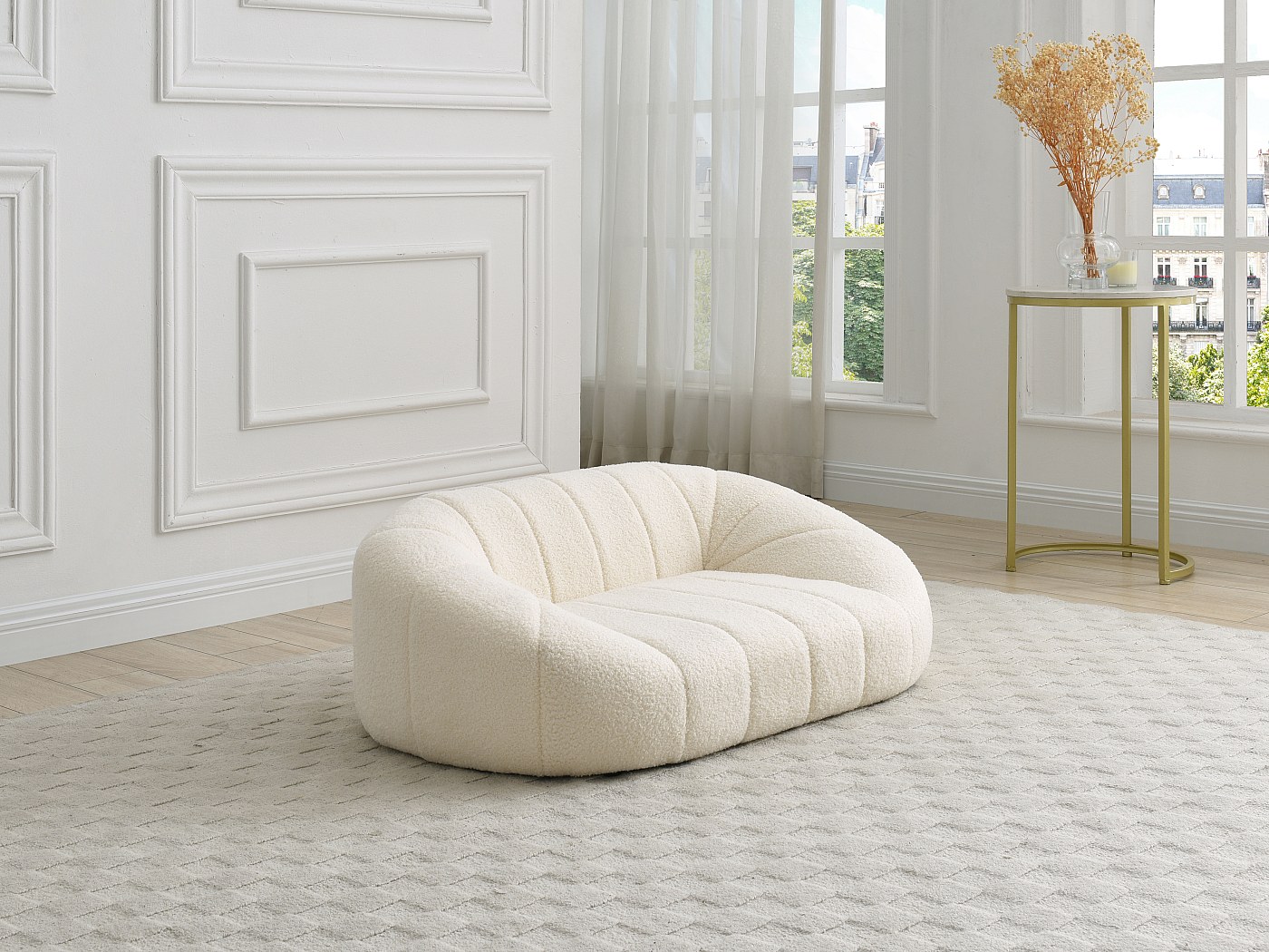 Kanapa dla zwierząt buklowa, Kremowy, szer. 98 x gł. 62 x wys. 33 cm ...