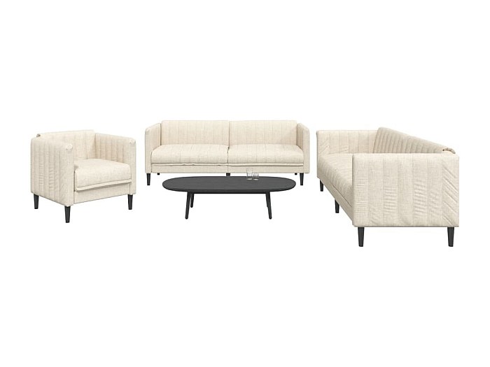 Set di Divani 3 pz Crema in Tessuto