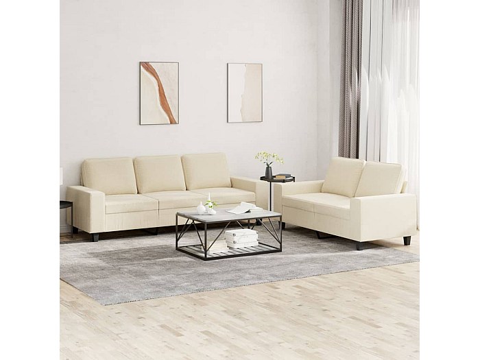 Set di Divani 2 pz Crema in Tessuto