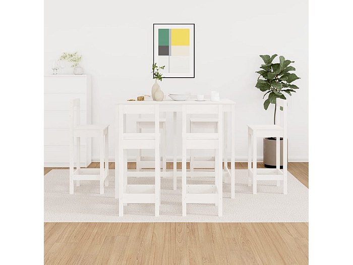 Ensemble de bar 7 pcs Blanc Bois de pin massif