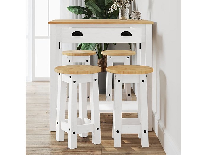 Set de bar 5 piezas madera maciza de pino blanco