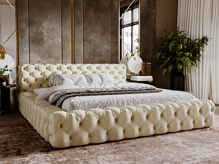 Polsterbett mit Bettkasten - 120 x 200 - Samtstoff - Beige - Bett mit ...