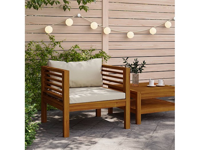 Silla de jardín y cojines blanco crema madera maciza de acacia ES498424