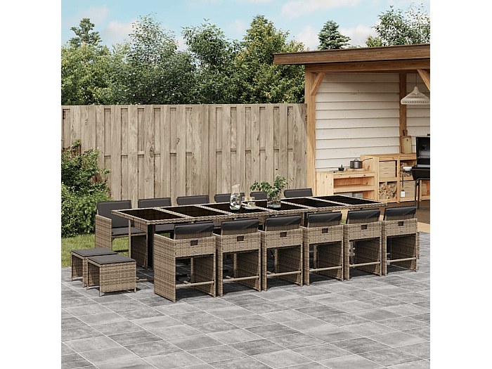 Ensemble à manger de jardin 17 pcs et coussins résine tressée FR79548