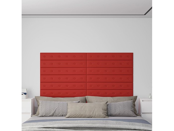 Painel parede 12 pcs 90x15 cm couro art. 1,62 m² vermelho tinto PT584288