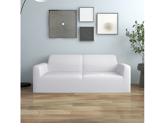 Capa de sofá elástica 2 lugares jersey de poliéster branco PT751127