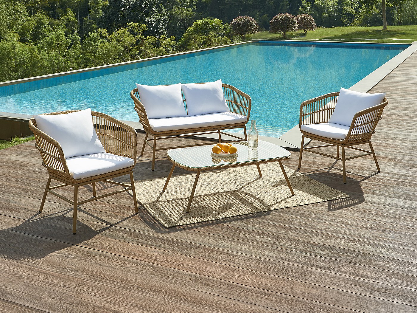 Salon Jardin R sine Tress e Canap 2 Places 2 Fauteuils Table Basse
