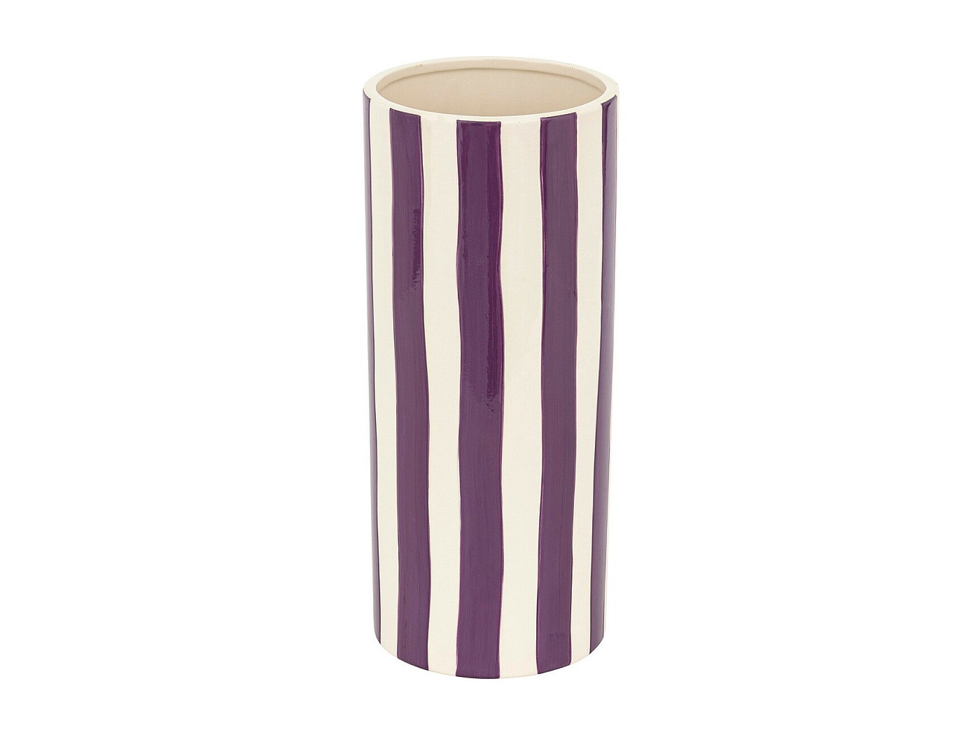 Vase en céramique brillante à rayure Mauve H 30 cm