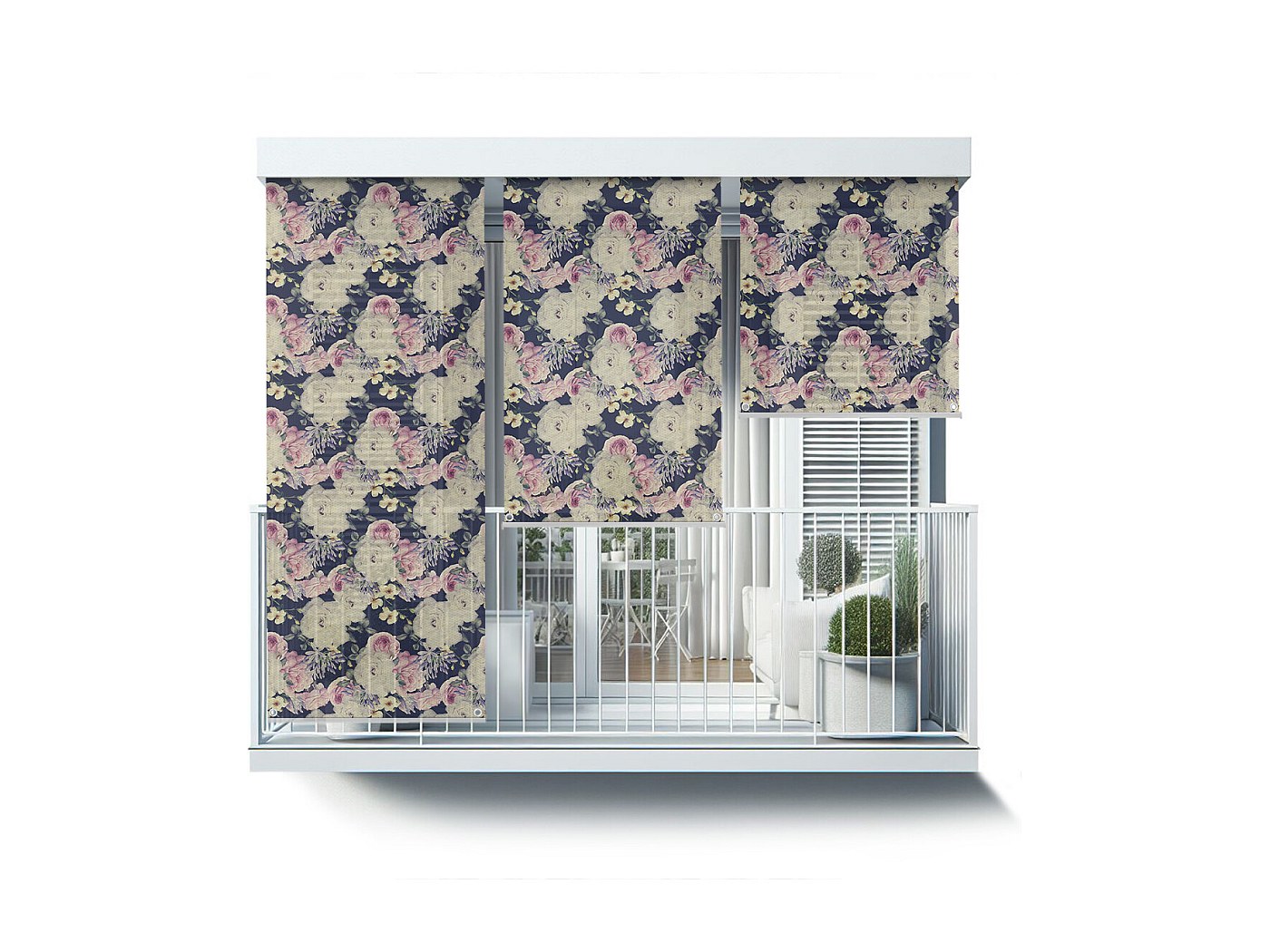 Store enrouleur extérieur unique - 40x180 cm - Fleurs pastel Rideau de ...