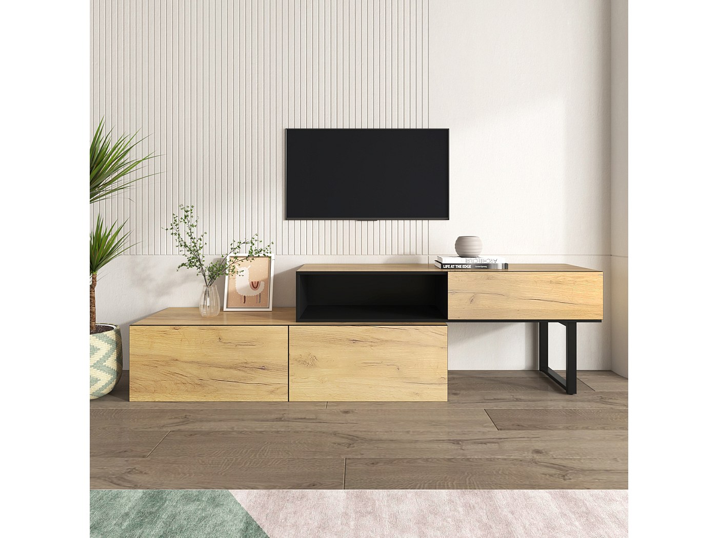 Móvel TV 200cm, com 3 gavetas, 2 prateleiras, comprimento regulável ...