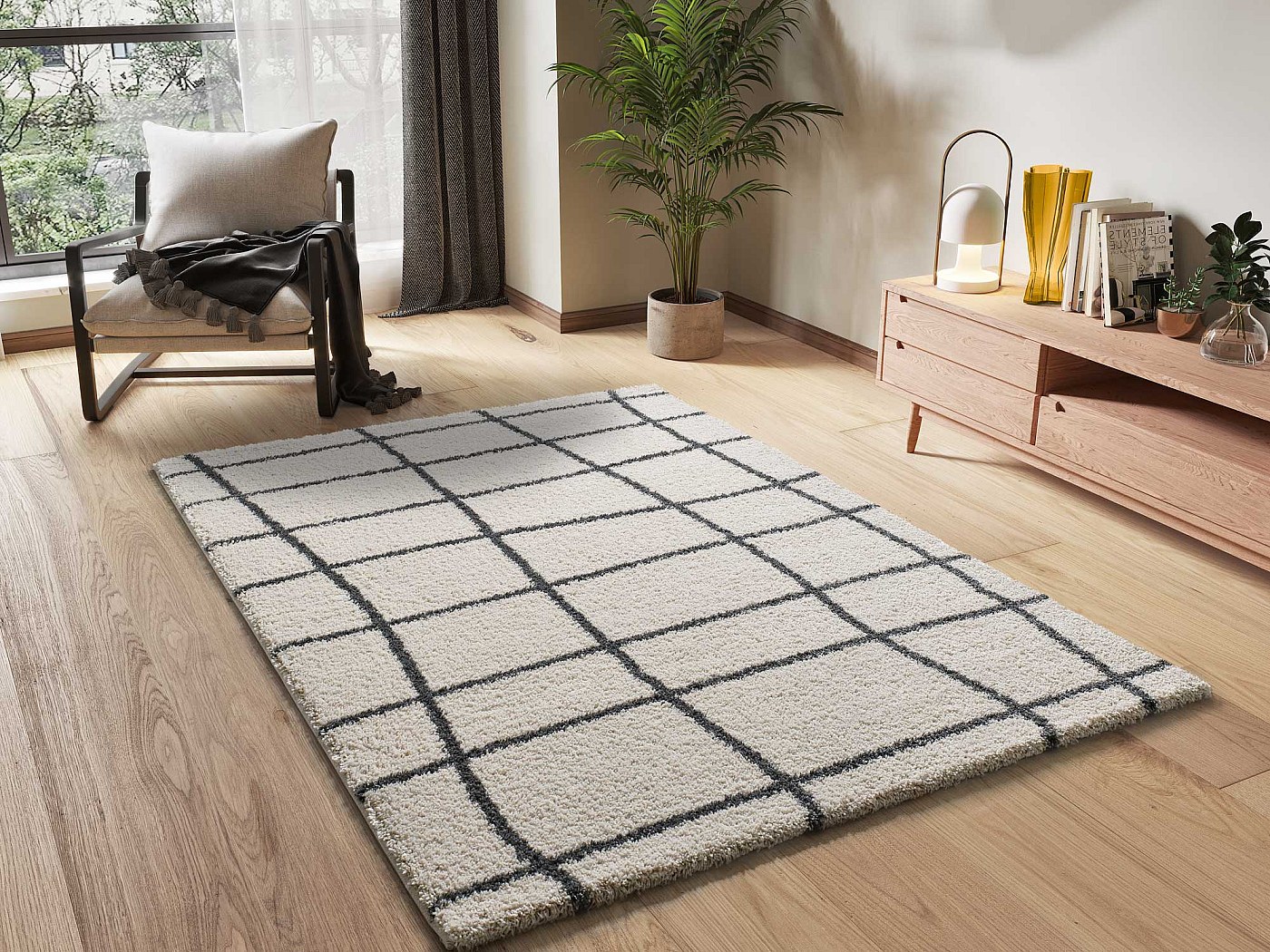 Alfombra interior - shaggy escandinavo - blanco - 133 x 190 cm - ATLAS