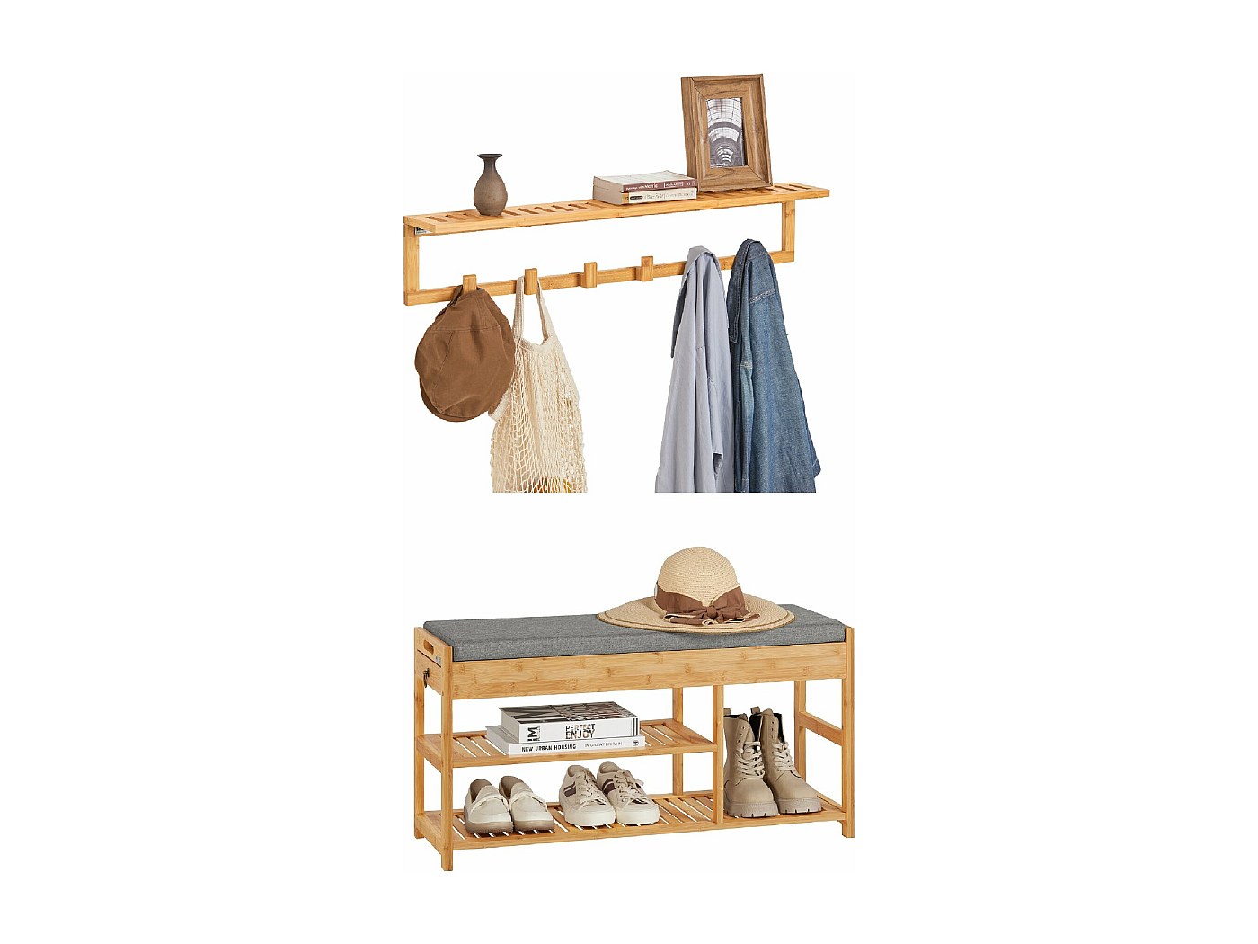 Mueble Recibidor Perchero+Zapatero FSR47-N+FHK06-N SoBuy