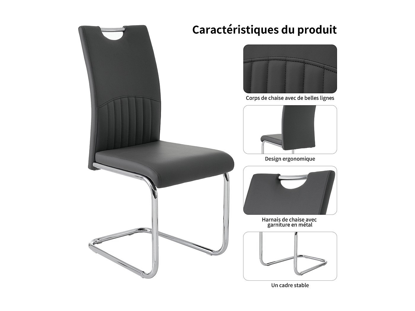 Set 4 sedie con base a slitta, struttura in metallo cromato, portata max 150 kg, similpelle PU ...