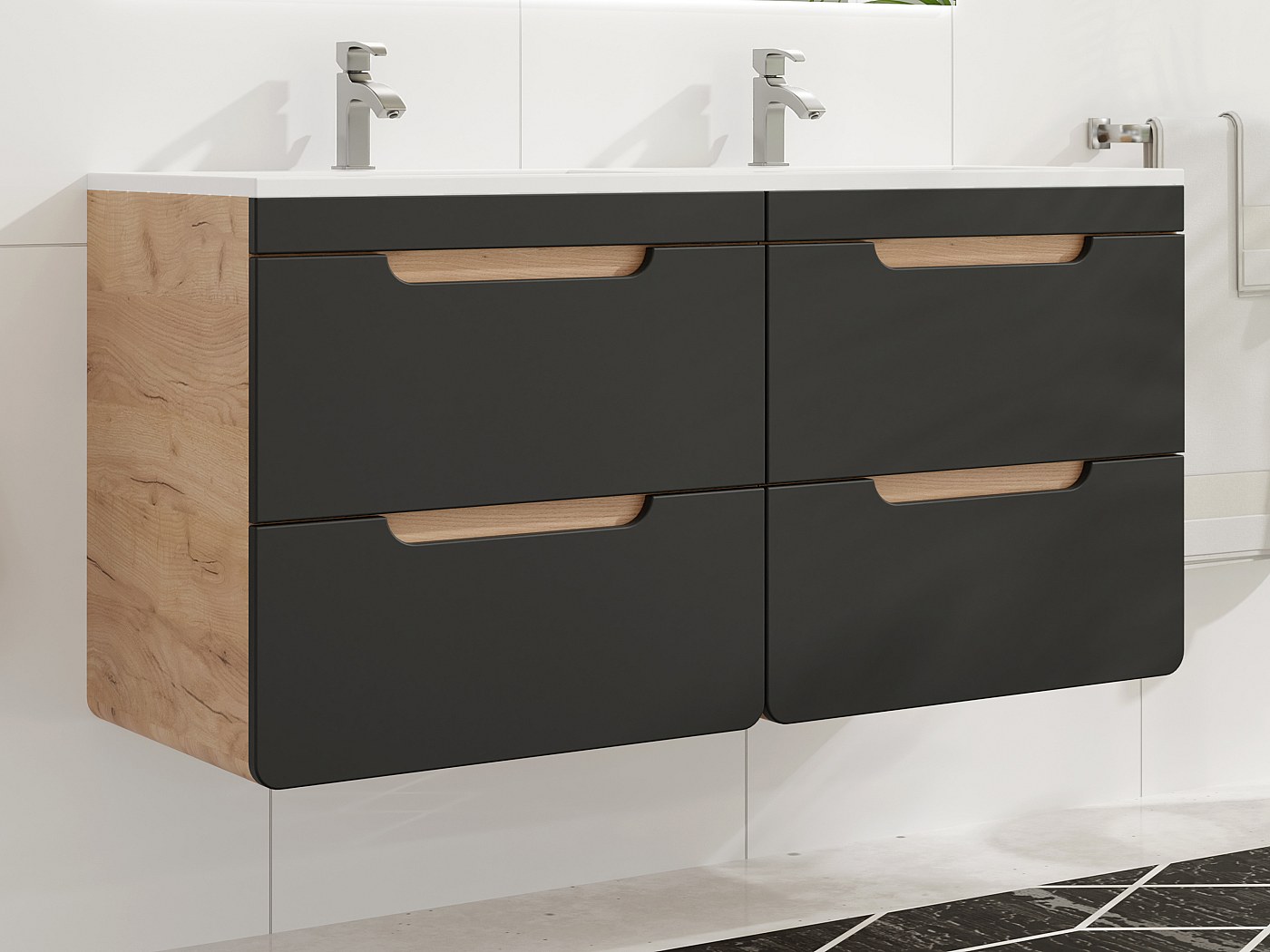 Hangmeubel met inbouwwastafel, naturel en antraciet, 120 cm, ARUBA
