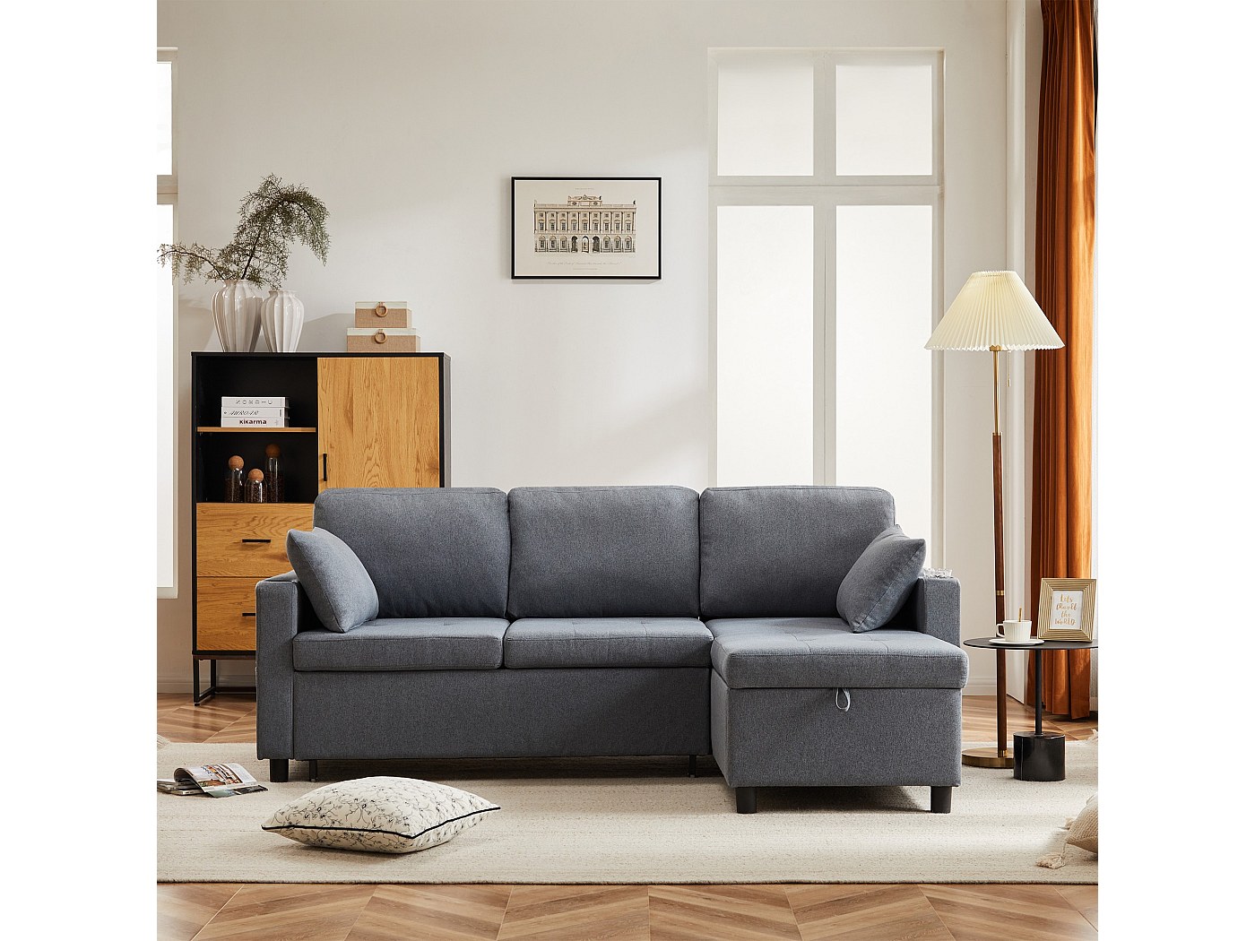 Sofá cama con función de dormir y espacio de almacenamiento, sofá en forma de L, muebles ...