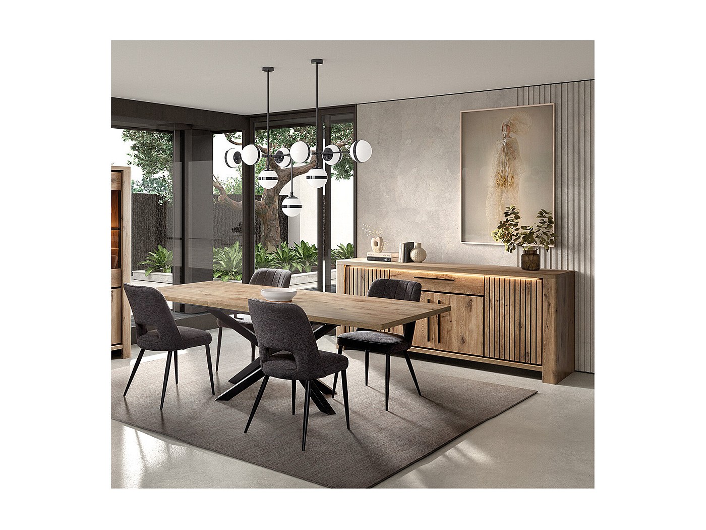 RODIN - Ensemble Séjour Buffet et Table Repas Allongeable Aspect Bois ...