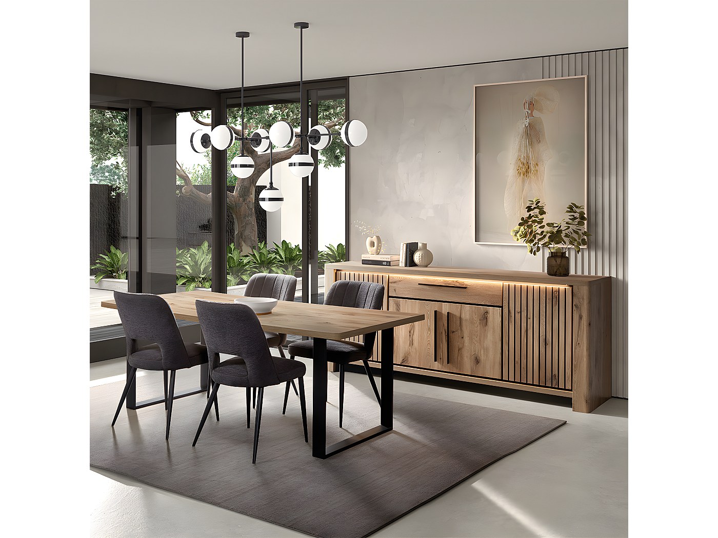 RODIN - Ensemble Séjour Buffet et Table Repas Aspect Bois Finition Canyon