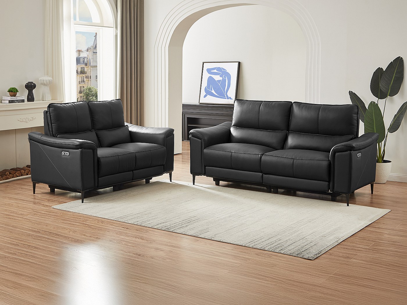 Canapés 3 places et 2 places relax électrique en cuir de vachette gris ...