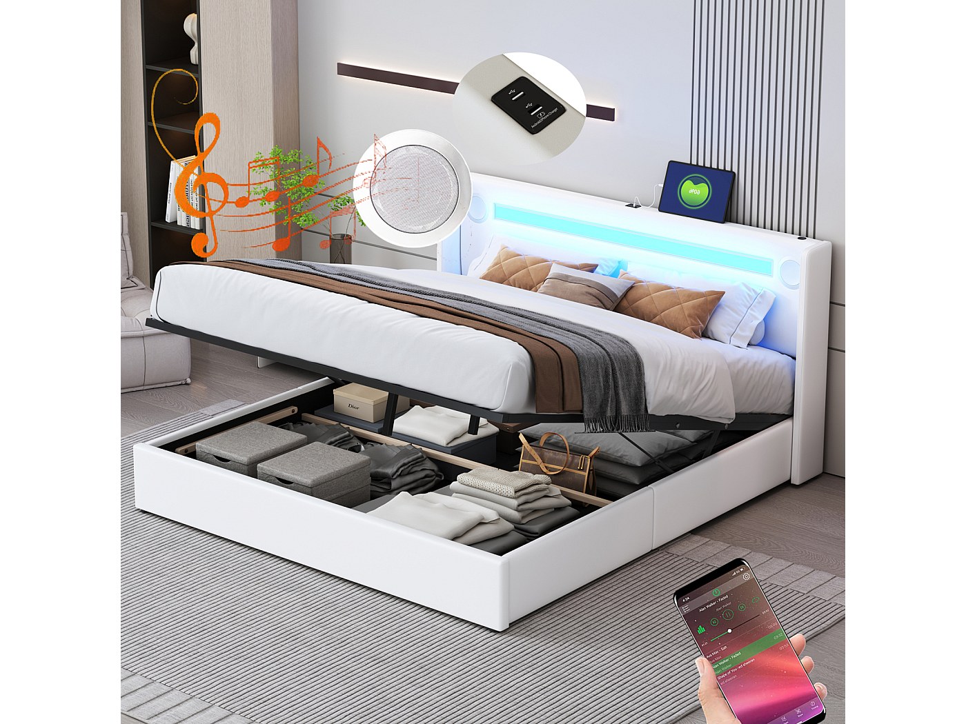 Letto contenitore 160x200cm - Letto matrimoniale con rete a doghe ...