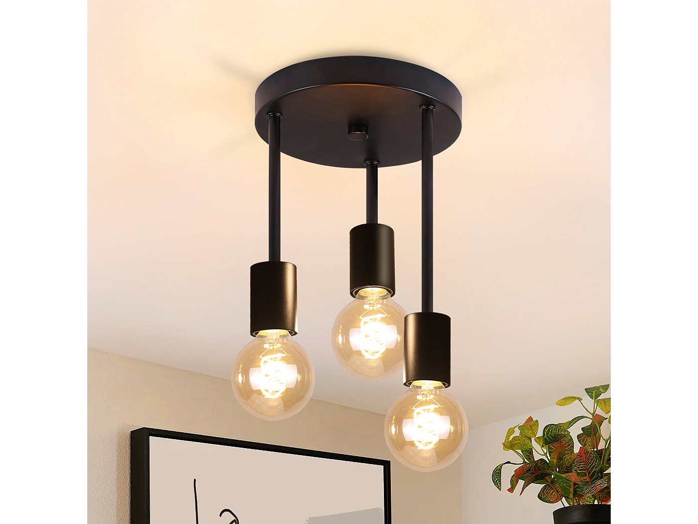 NETTLIFE Lámpara de techo Vintage. Lámpara de techo negra - Colgante ...