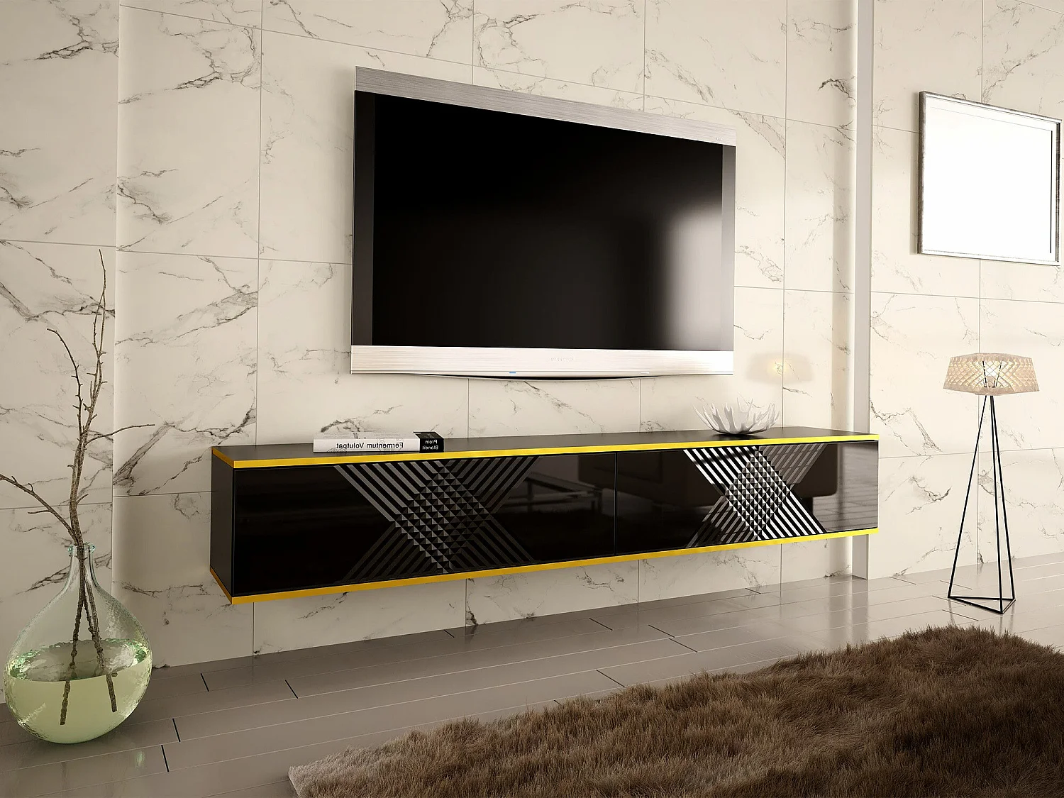 Tv Lowboard Schwarz 200 Cm