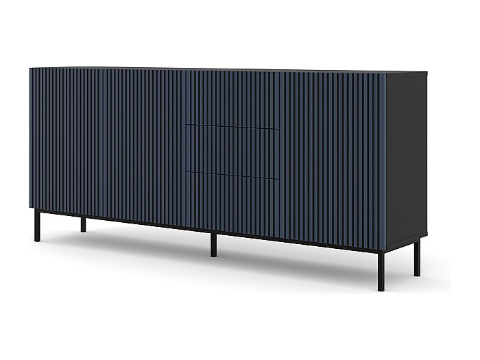 Buffet à 3 portes et tiroirs + cadre noir "Ravenna" - Bleu/Noir - L 200 cm