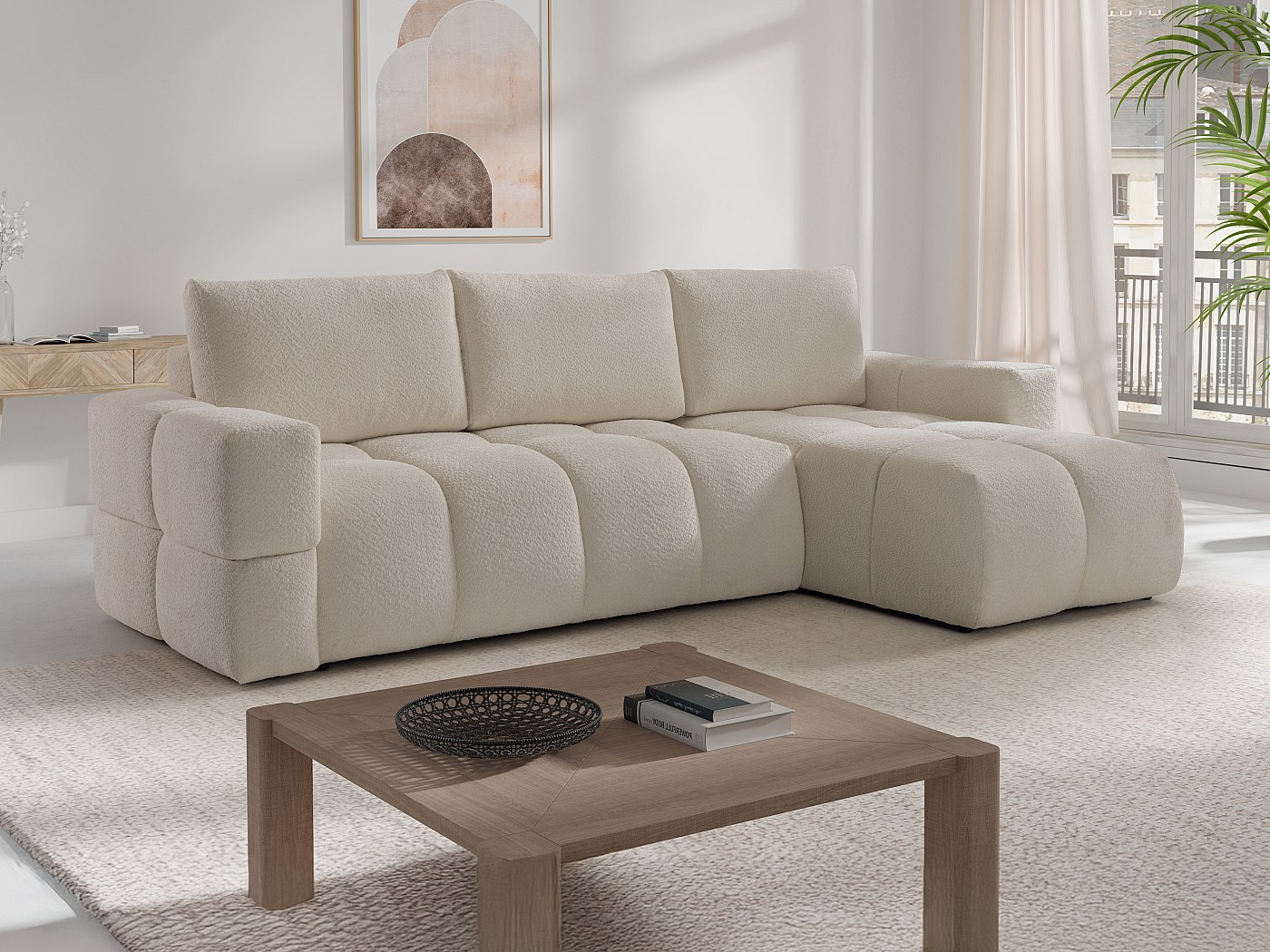 Canapé d'angle réversible convertible en tissu bouclette beige ISSORO II