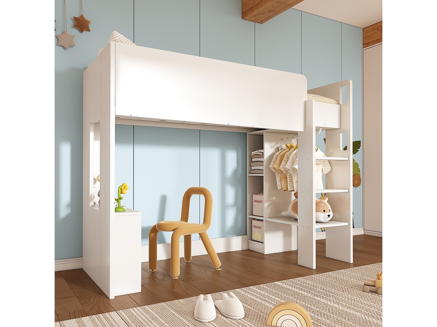 Cama alta 90 x 200 para niños, cama multiusos 3 en 1 con armario ...