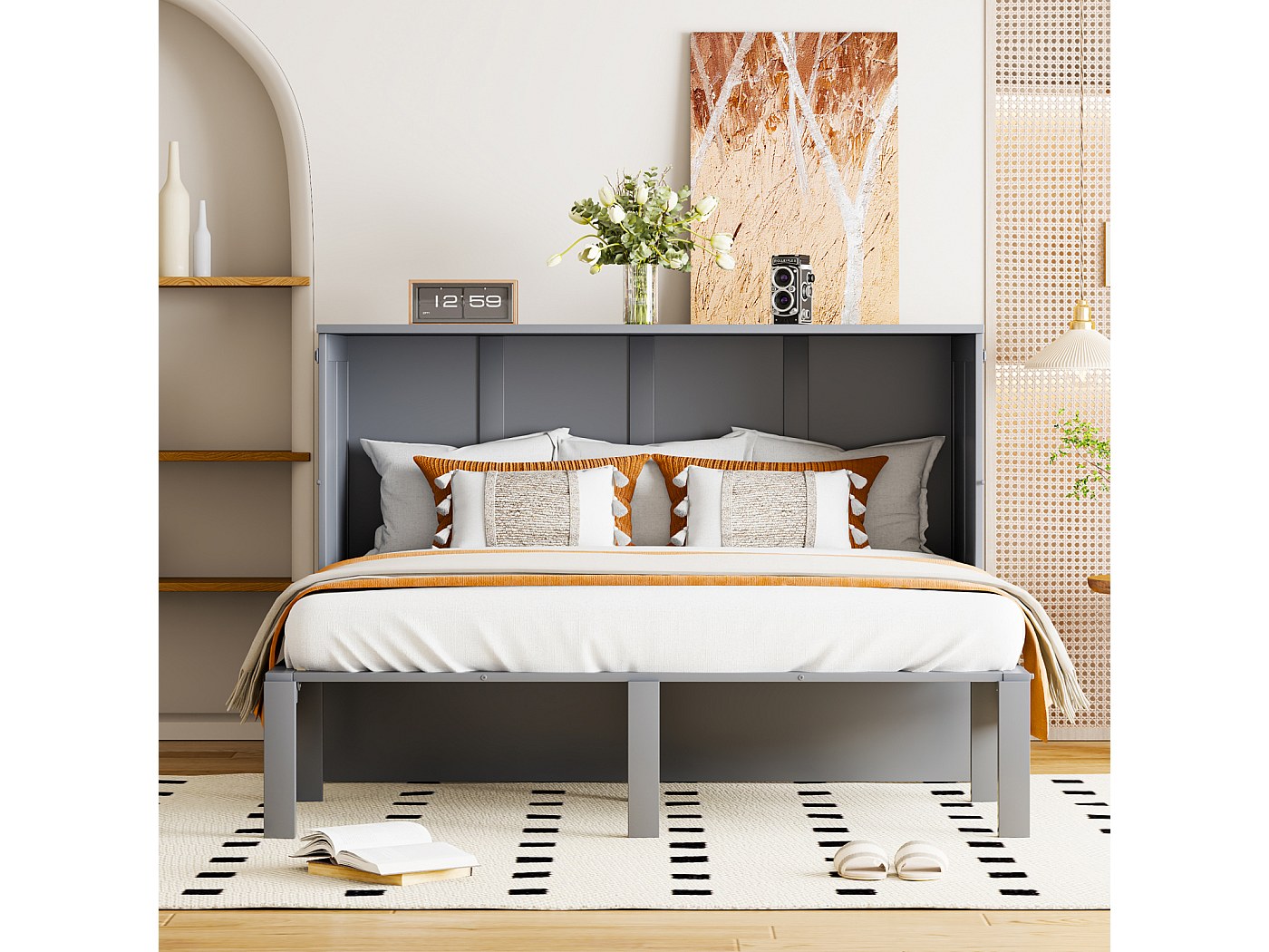 Lit escamotable 140x200 cm, avec sommier à lattes, lit pliant mural ...