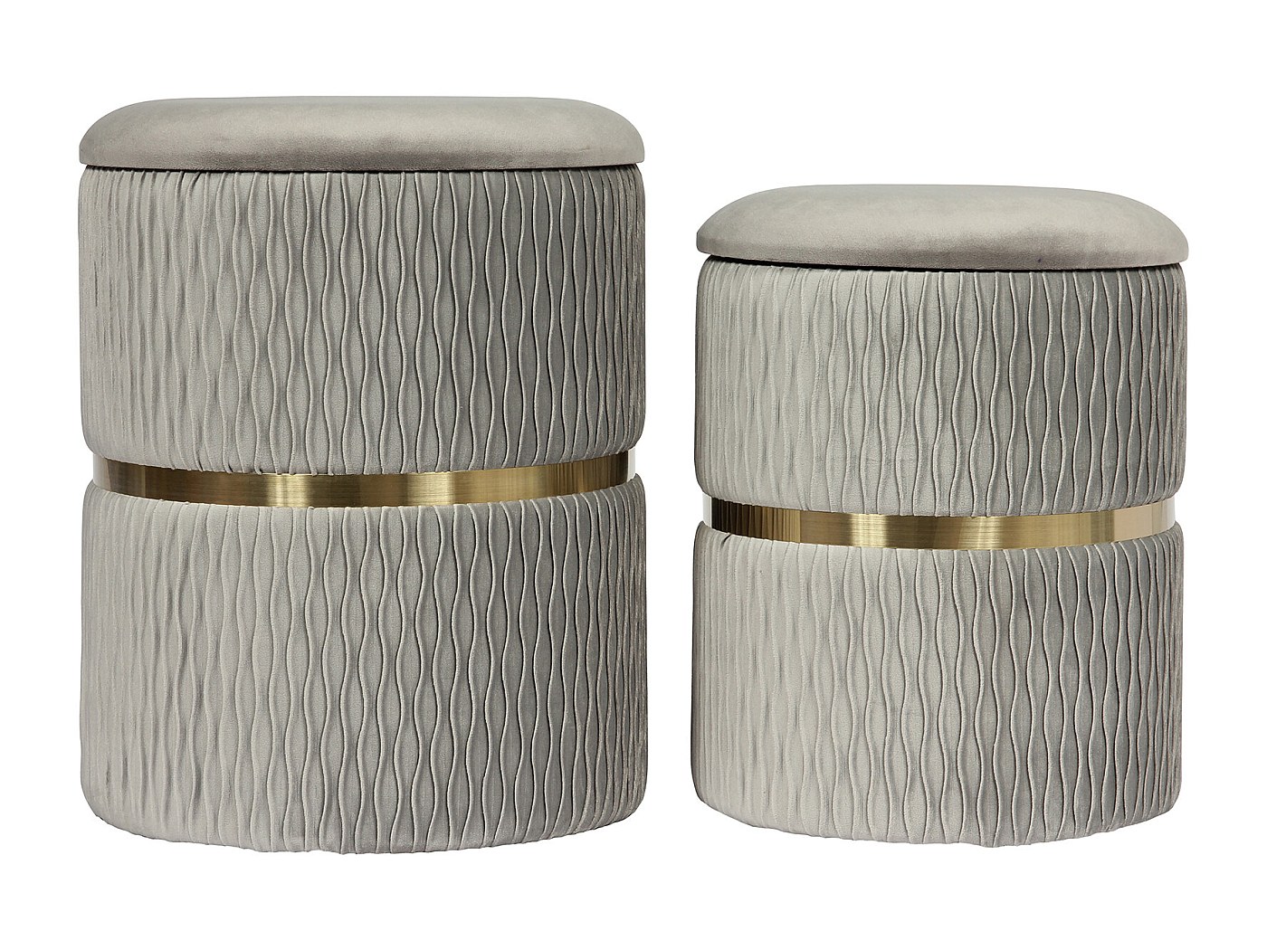 Hocker - Kruk - Voetenbank - Michelle - set 2 stuks - Grijs en Goud