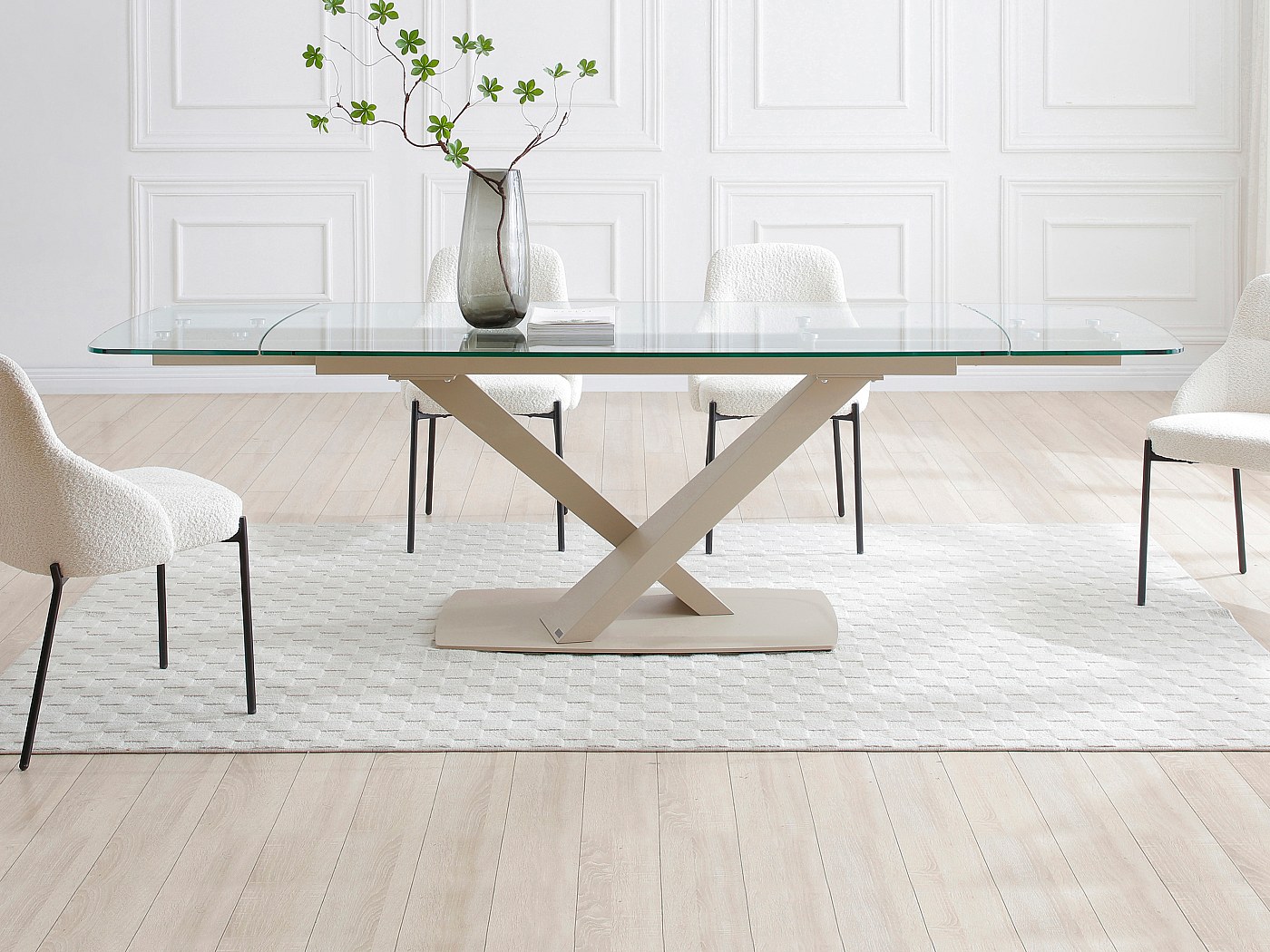 Tavolo da pranzo in Vetro temperato e Metallo Trasparente e Beige MALENA