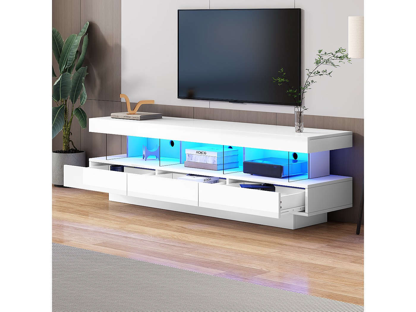 Móvel TV com 3 gavetas e 3 compartimentos - 160 x 38 x 50,5 cm ...