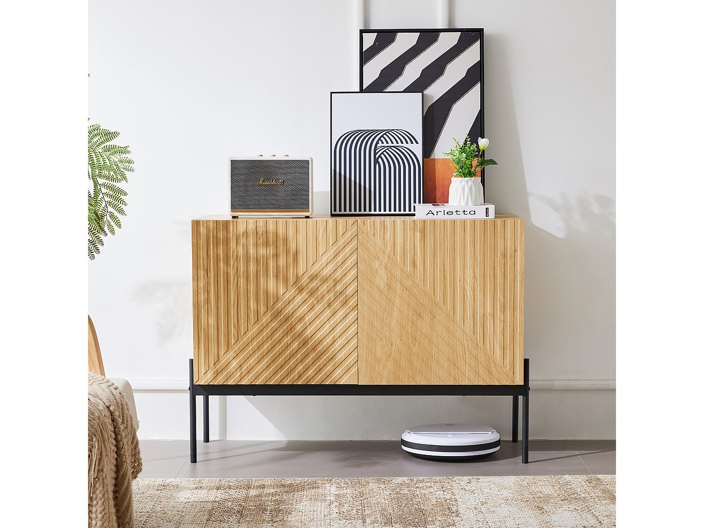 Buffet avec 2 portes et pieds en métal, commode au design linéaire ...
