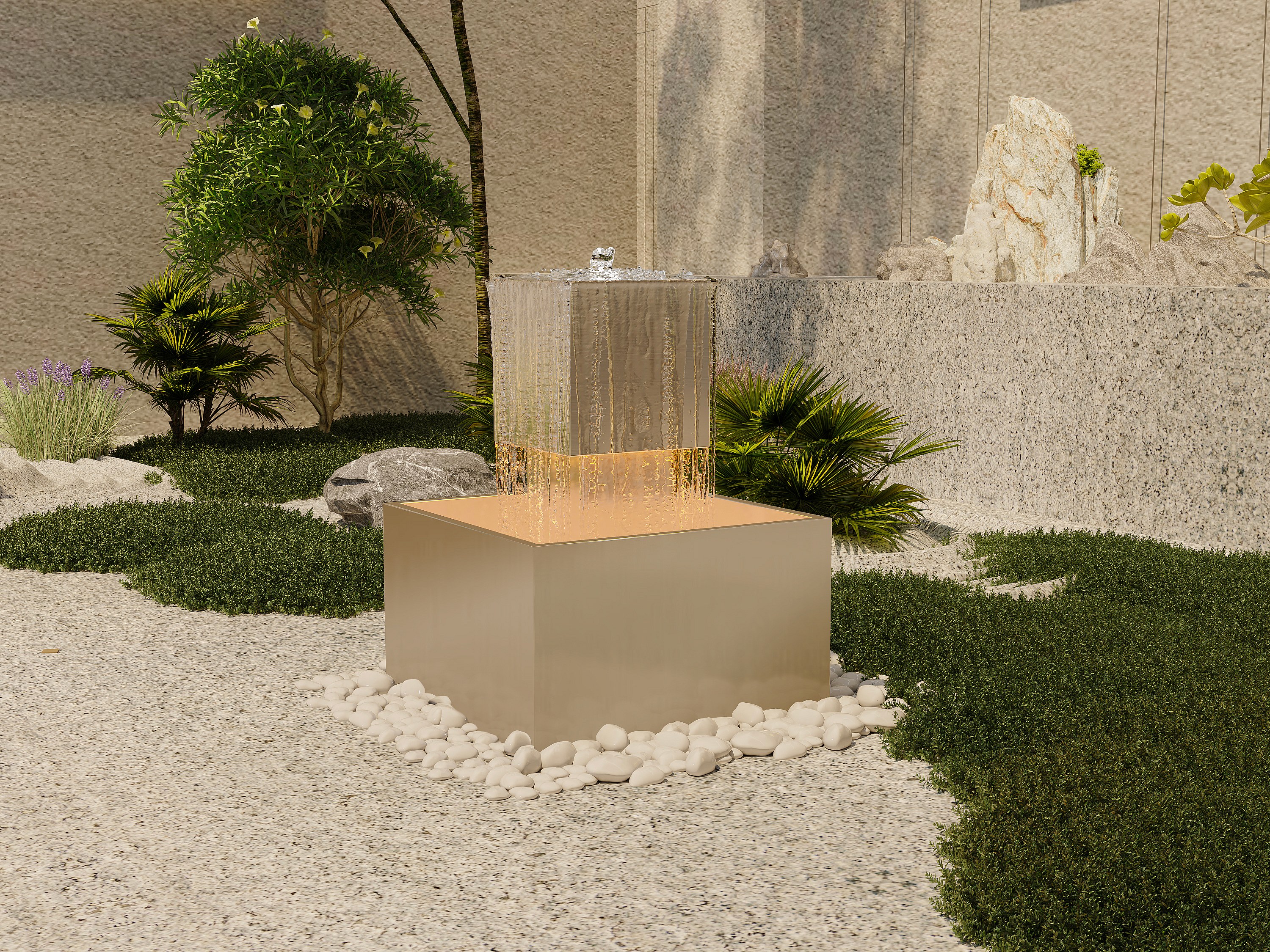 Fuente de exterior de acero inoxidable con LED - Alt. 65 cm - Plateado ...
