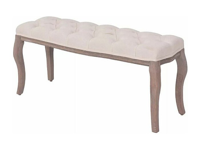 Banco de madera maciza y lino blanco crema 110x38x48 cm