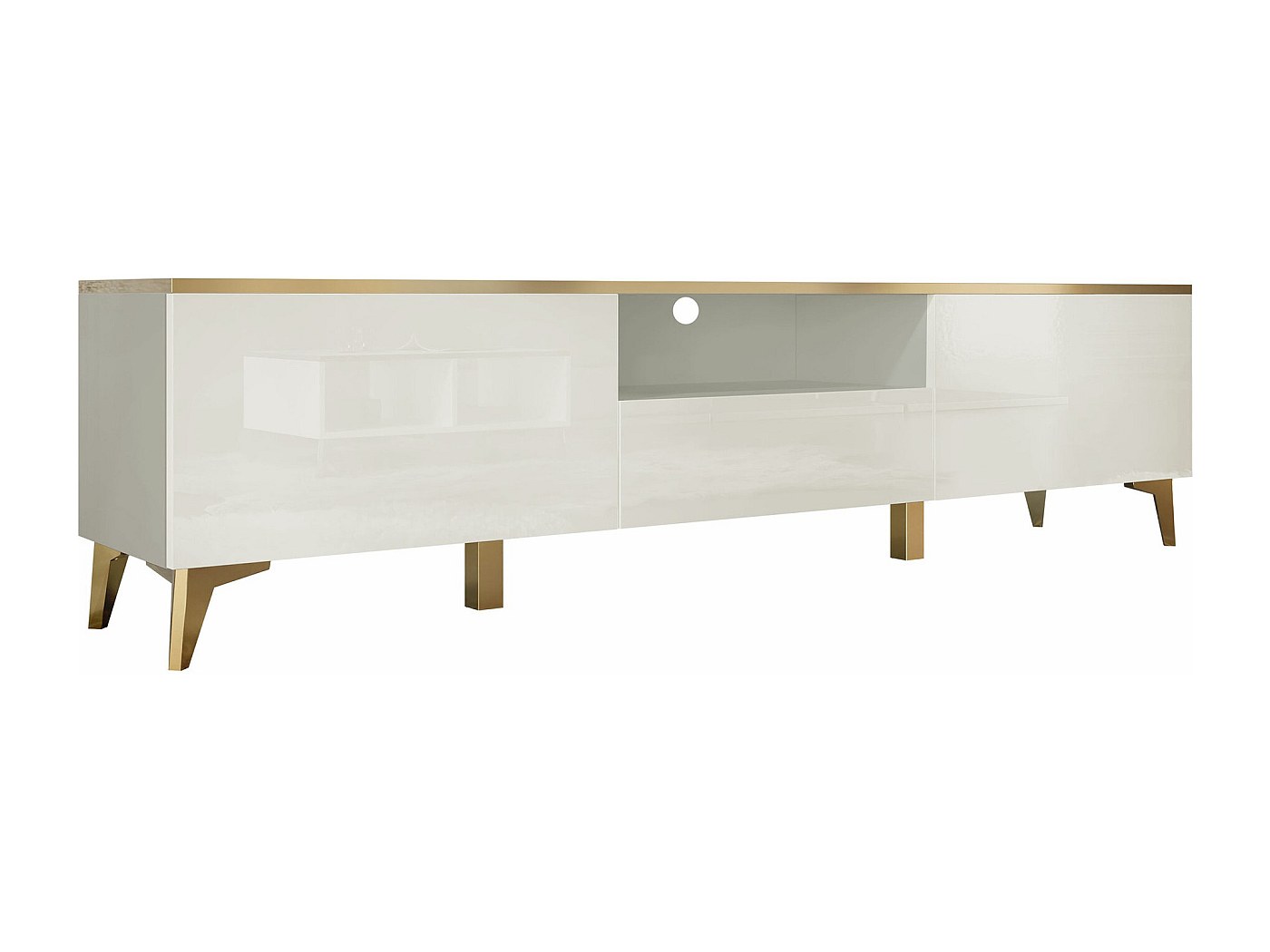 TV-Lowboard - 200x50x40 cm - Beige / Beige Hochglanz + Gold - Aurora 2D1S
