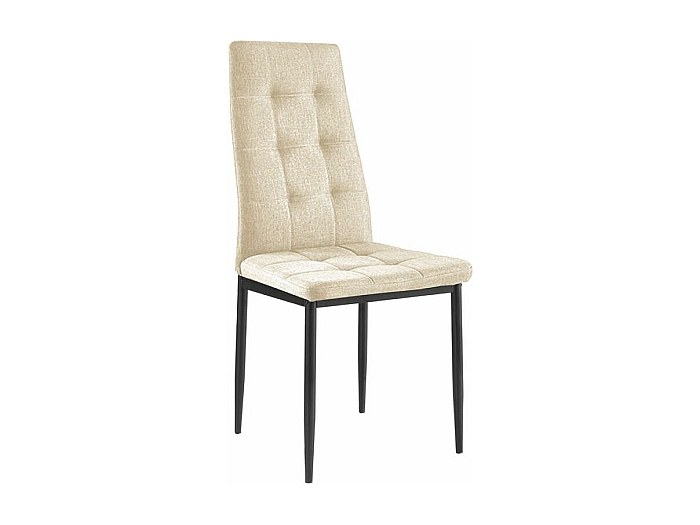 Chaise tissu beige capitonné et pieds acier noir Kentor