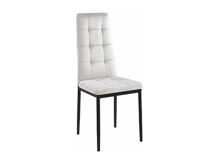Chaise velours beige clair capitonné et pieds acier noir Kentor