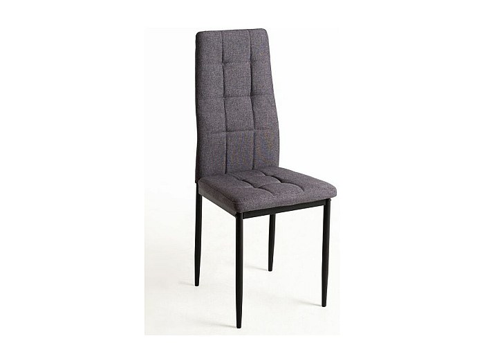 Chaise tissu gris foncé capitonné et pieds acier noir Kentor