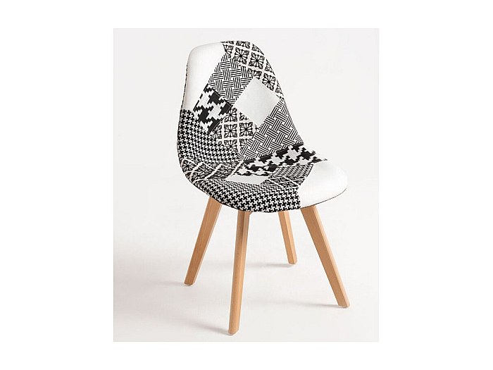 Chaise patchwork gris et blanc et pieds hêtre naturel Karoli