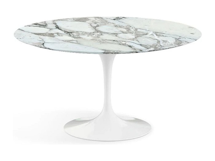 Table tulipe ronde en marbre-Plateau Marbre Arabescato-Diamètre 130 cm ...