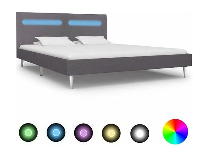 Lit adulte à LED tissu gris et pieds métal chromé Andou 180x200