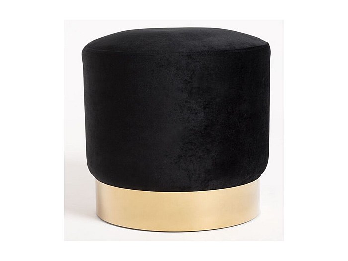 Puff redondo Hector de terciopelo negro con base de metal dorado - Lote ...