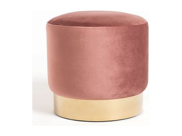 Puff redondo de terciopelo rosa Kila de 39 cm con base de metal dorado mate