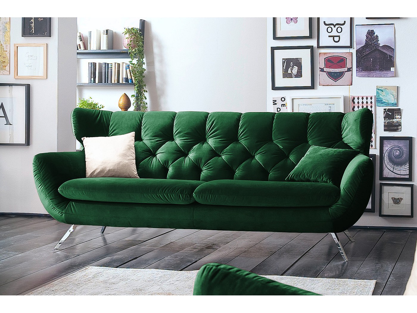 Canapé - vert émeraude Velours - CHARME