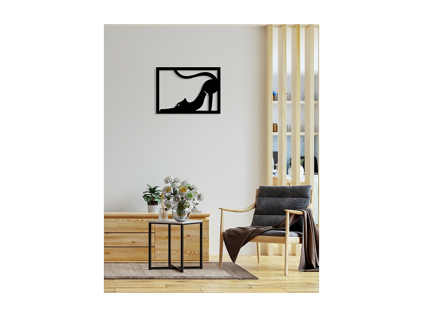 Decoración de Metal Gato 3, Negro, 55x0,15x40 cm, EPIKASA