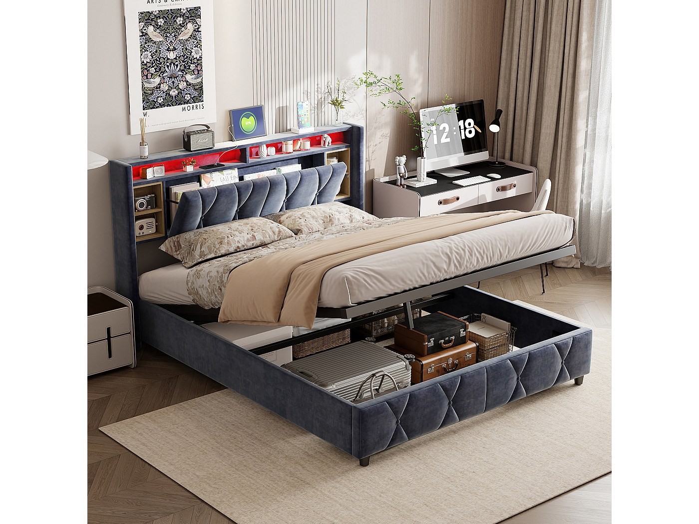 Letto contenitore 160x200cm - Letto matrimoniale con rete a doghe e ...