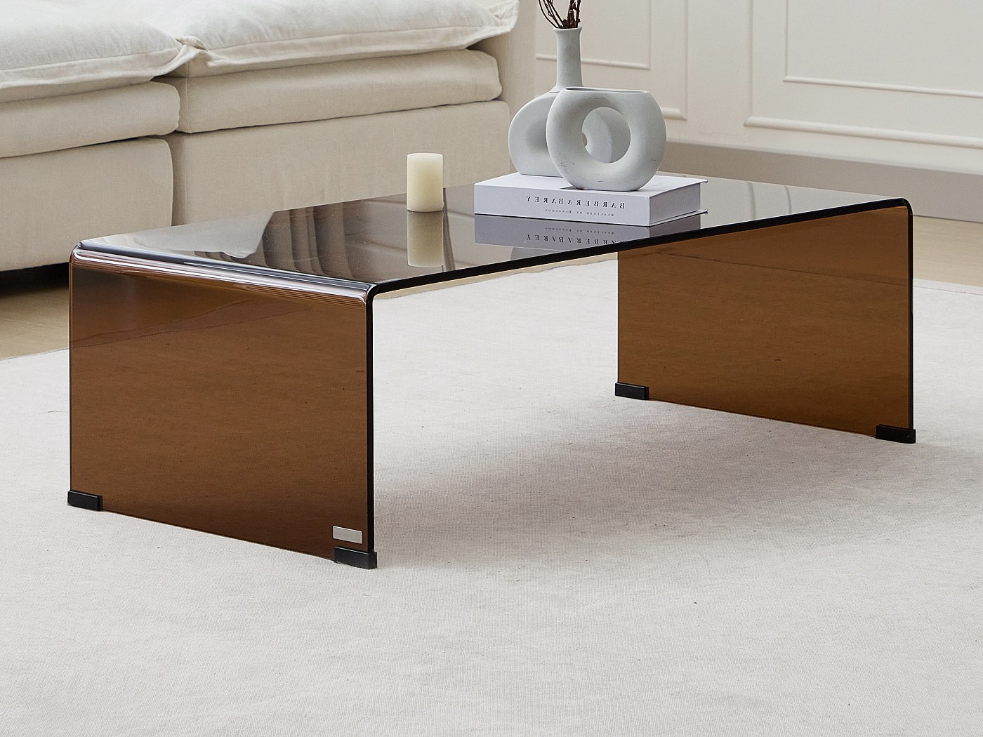 Table basse en verre trempé courbé - Brun - ALONZO